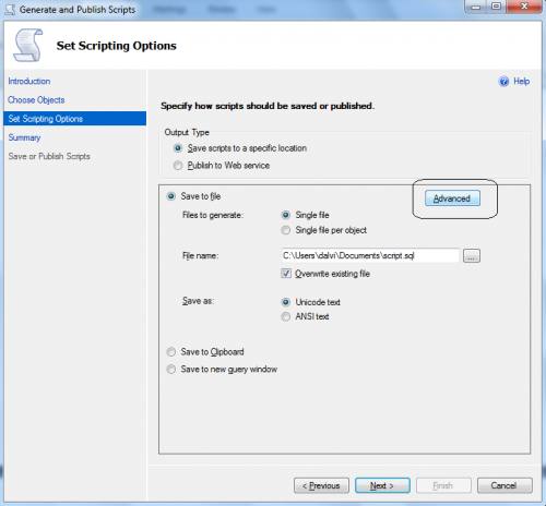 SQL Server Generate Insert Statement Script