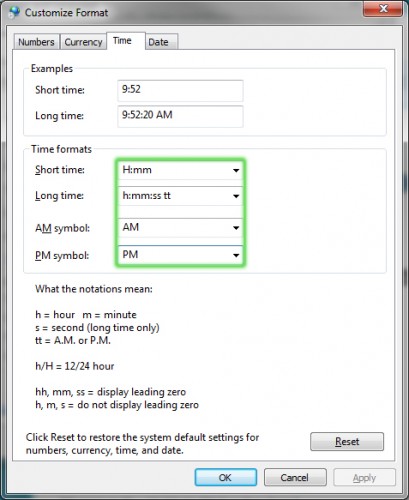 Customizing Date and Time in Windows 7 and Vista