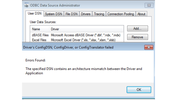Odbc Error The Specified Dsn Contains An Architecture Mismatch 5654