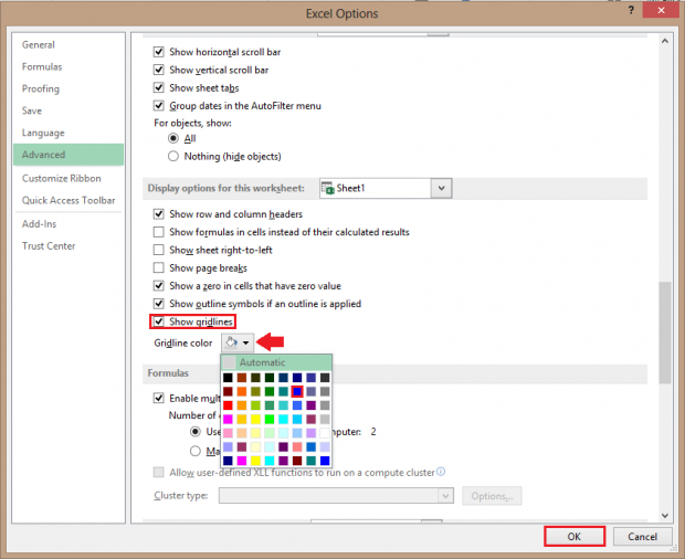 Excel 2013: Change Gridline Colors