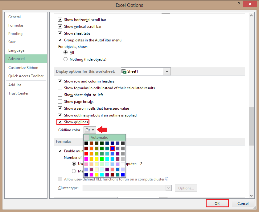 Excel 2013: Change Gridline Colors