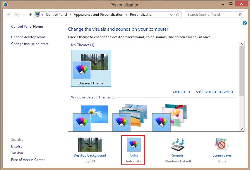 Windows 8: Change the Color of the Window Border and Taskbar