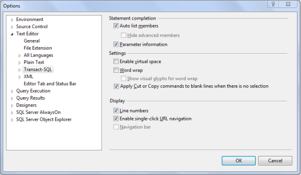 SQL Server Management Studio (SSMS): Display Line Numbers SQL Server Management Studio (SSMS): Display Line Numbers
