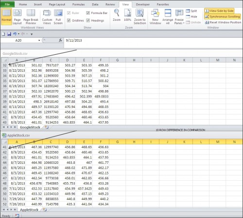 Excel Use Synchronous Scrolling And Split Multiple Columnrows In Verticalhorizontal View
