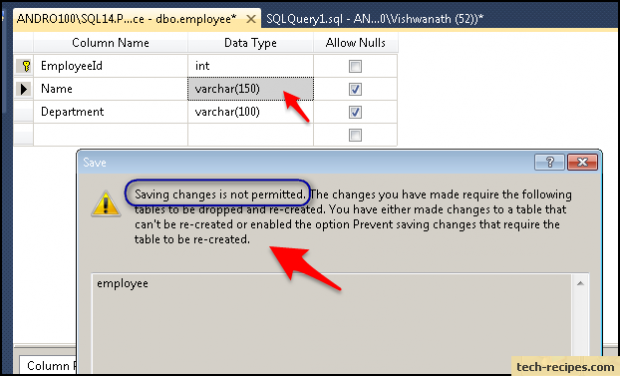 Solution for SQL Server Error "Saving Changes is Not Permitted"