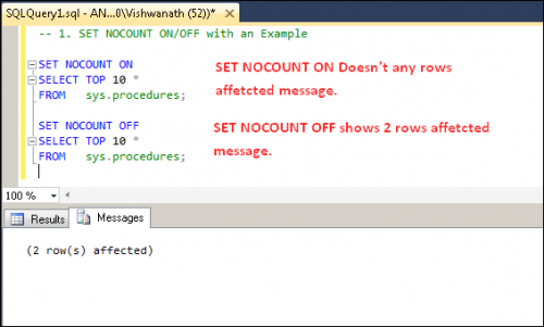Sql Server Set Nocount On Statement With Examples
