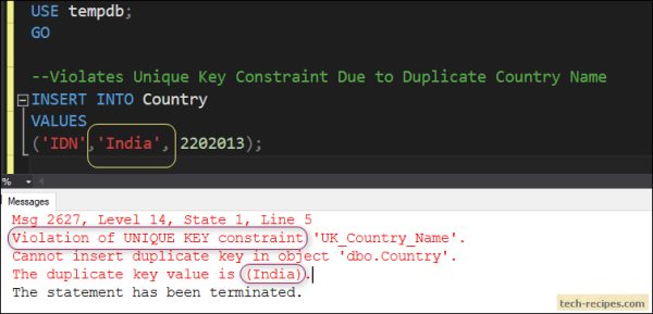 How To Use Unique Constraint In Sql Server
