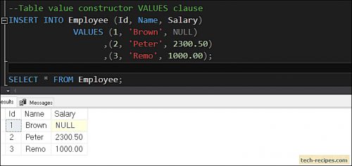 How To Use Table Value Constructor In Sql Server