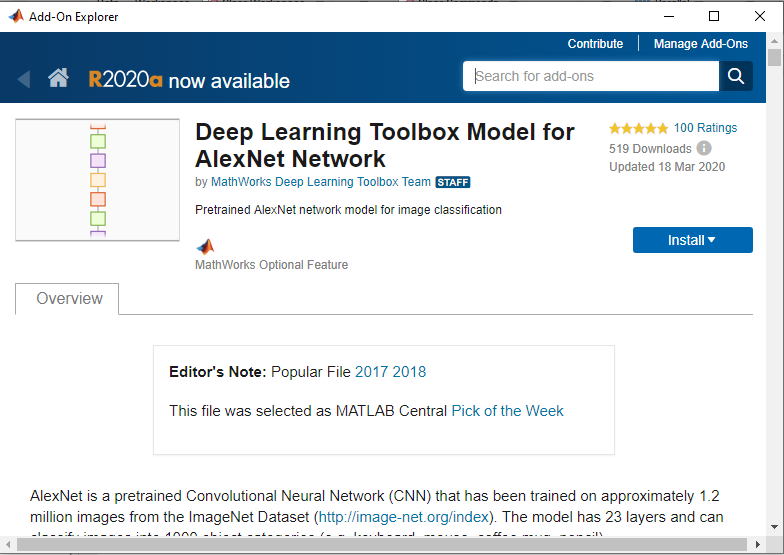 How to Install GoogleNet Network on MATLAB