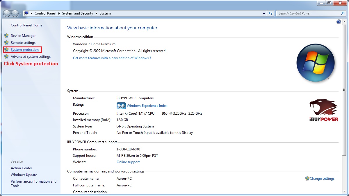 Create a System Restore Point In Windows 7